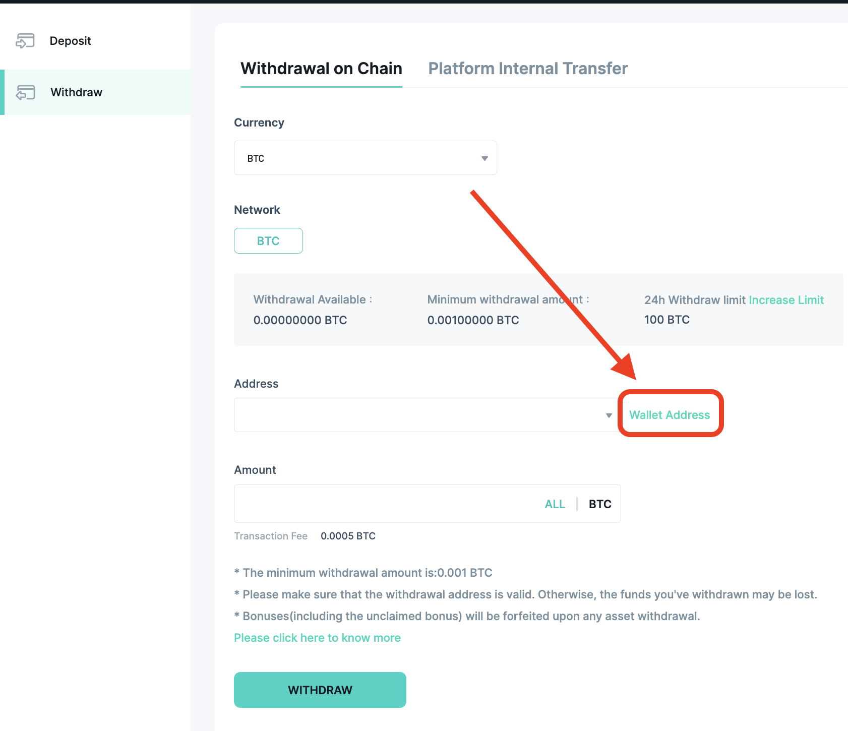 How to add/delete wallet addresses – ZOOMEX