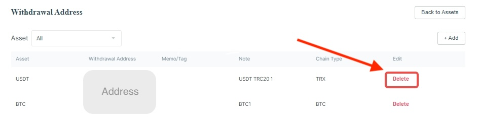How to add/delete wallet addresses – ZOOMEX